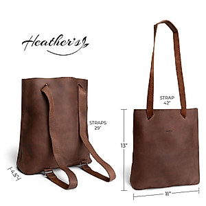 Heather's, Convertible Backpack to Shoulder Bag Handmade from Full Grain Leather - Durable, Spacious Bag, Travel & Shopping Accessory - Bourbon Brown