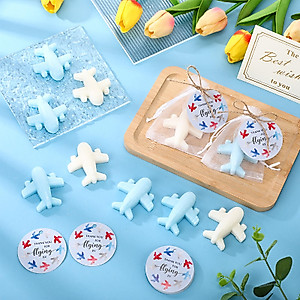 Tondiamo 25 Sets Airplane Soap Favor for Guests 25 Wedding Baby Shower Birthday Party Gift Adventure Travel Themed Gift Handmade Scented Soap 25 Thank You for Flying by Card with Bag and Twine
