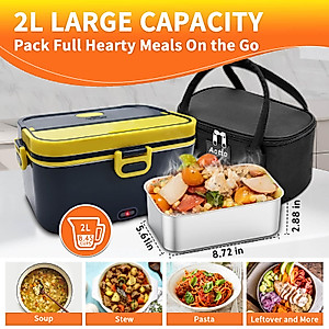 Aotto Electric Lunch Box, 90W Heated Lunch Box, 2L Stainless Steel Heated Lunchbox for Adults, 12/24/110V Self Heating Portable Food Warmer for Car/Truck/Work, Lonchera Eléctrica Portátil Food Heater