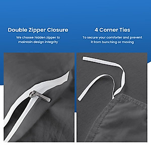 Banke Bihari Collection 1000 TC Dark Grey Solid Twin XL Duvet Cover + 2 Matching Pillowcase Pure Egyptian Cotton with Zip Closure & Corner Ties