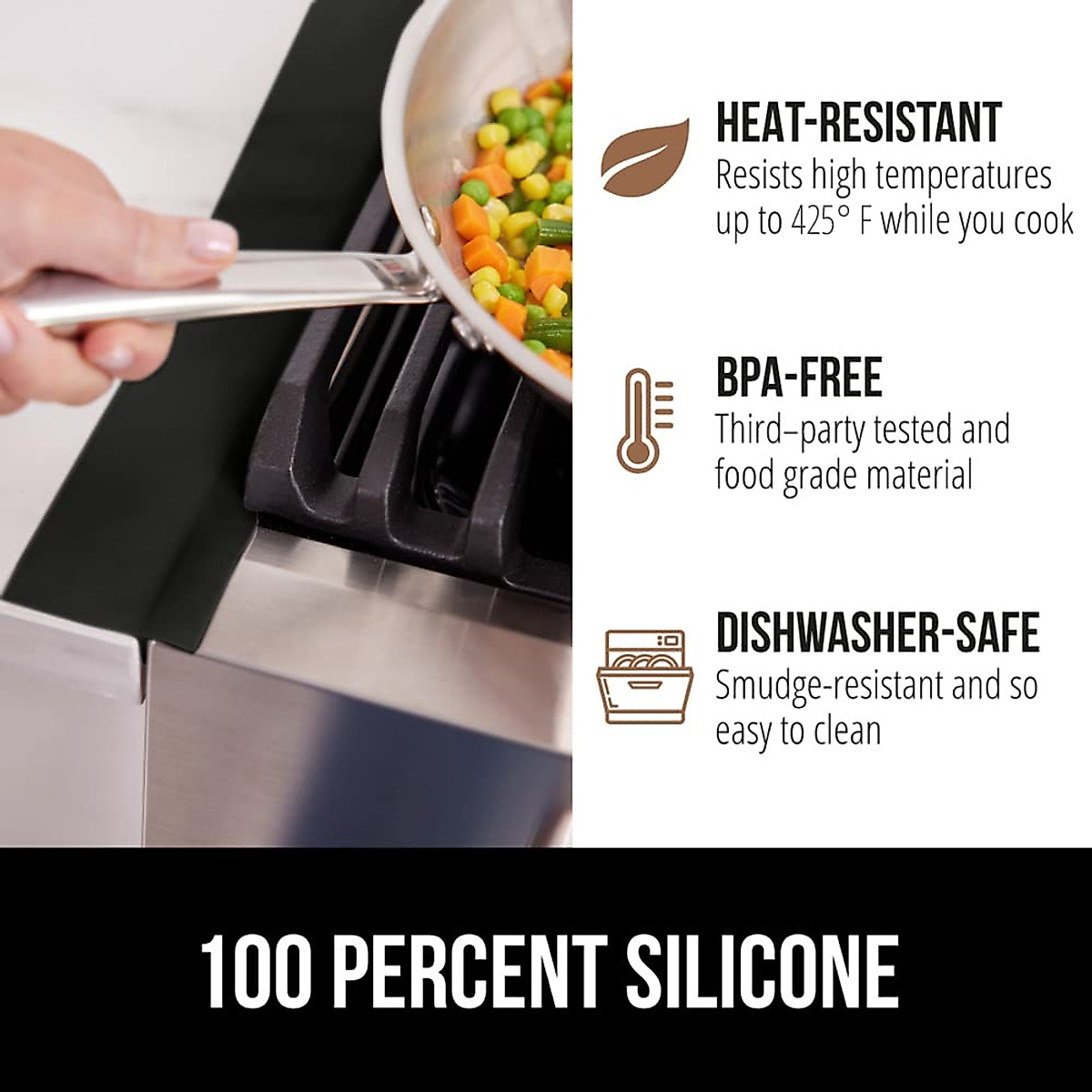 Gorilla Grip 2 Pack Silicone Stove Gap Covers, Flexible Heat Resistant Stovetop Filler Between Counters and Cooktops, Seamless Hidden Oven Side Guard, Prevents Counterspace Mess, 21 Inch, Black