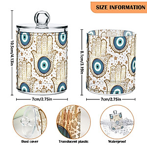 Vnurnrn Evil Eye Hand Clear Plastic Jar Set for Cotton Ball Cotton Swab Cotton Round Pads Floss, Bathroom Canisters Storage Organizer, Vanity Makeup Organizer 2 Pack