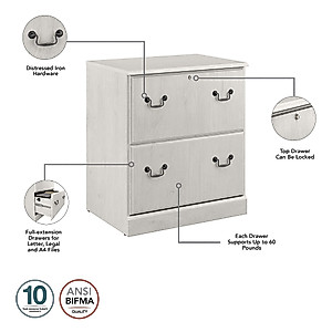 Bush Furniture Saratoga 2 Drawer Lateral File Cabinet in Harvest Cherry, Document Storage Chest for Home Office, Linen White Oak