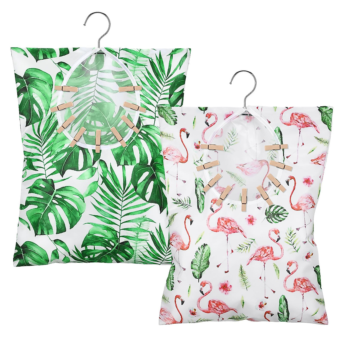 Woanger 2 Pcs Clothespin Bag with Hanging Hook 15 x 11 Inch Summer Laundry Clothes Pin Holder Waterproof Clothes Pin Hanging Bag Clothespin Storage Organizer with Large Opening (Elegant Style)