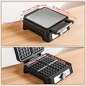 UVFAST Waffles Maker Waffle Iron, 4 Belgian Square Waffle Maker, Belgian Waffle Maker Thick Pancake Maker with Non-stick Plate, Breakfast Waffle Machine Make Waffle in Minutes, 3 Browning Level, 1600W