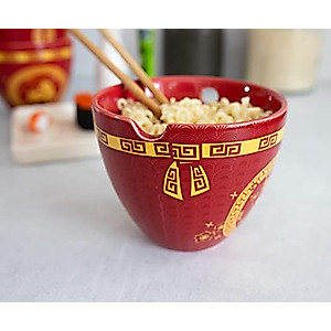 Boom Trendz Year Of The Monkey Chinese Zodiac Ceramic Dinnerware Set | Includes 16-Ounce Ramen Noodle Bowl and Wooden Chopsticks Asian Food Dish For Home & Kitchen Kawaii Lunar New Gifts red One Size