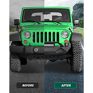 SCITOO Rront Bumper and Rear Bumper w/Tire Carrier Textured Black fit for 2007-2018 for Jeep Wrangler JK Rock Crawler Bumper w/Winch Plate with D-ring & LED Strip Light and LED Lights