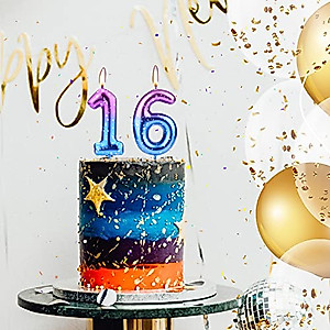 SAVITA 2.37 Inch Numeral Birthday Candle, Number Candle Purple to Blue Gradient Color Glitter Cake Topper for Birthday Party Anniversary Wedding (Number 3)