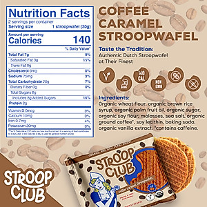 Stroop Club Coffee Infused Organic Stroopwafel Caramel Treats | Vegan, Plant-Based and Dutch-Approved Indulgence - 24 Vegan Waffle cookies (12 Packs of 2)