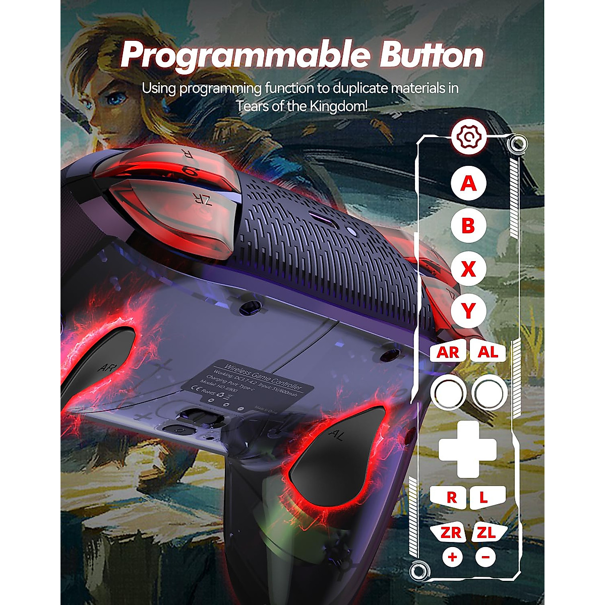 Wireless Switch Pro Controller for Nintendo Switch/Lite/OLED, Bluetooth Gaming Controller for iPhone/Android/Phone/PC/Steam/Mac/iOS/iPad/TV with Programmable/Vibration/Motion Control/Turbo/Wakeup/RGB