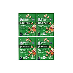Gerber Organic Baby Food, Toddler, Plant-tastic, plantsYum Hearts, Lentil Banana Carrot Raspberry, 1.48 oz, Pack of 4
