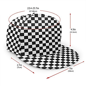 YEGFTSN Baseball Cap Men Women - Black White Checkerboard Adjustable 3D Printed Snapback Flat Bill Hip Hop Hat