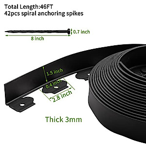 AGTEK 46FT Plastic Landscape Edging Kit 1.5in. Height No-Dig Garden Edging Border Lawn Edging Roll for Flower Bed Lawn Yard, Black with 42 Spikes