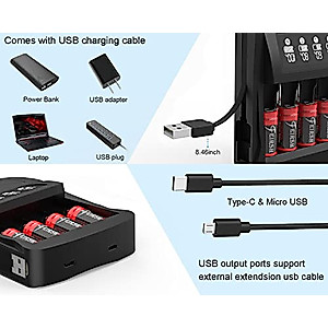 123A 3V Lithium Battery for Arlo, 8 Pack Battery Charger with 3.7V 800mAh Rechargeable Batteries for Arlo Cameras VMC3030 VMK3200 VMS3330 3430 3530 and Flashlight Microphone
