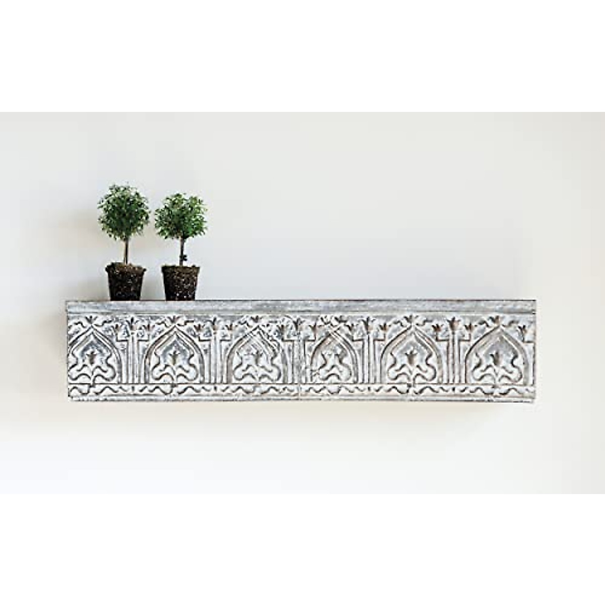 Creative Co-Op White & Grey Decorative Metal Wall Shelf, Zinc