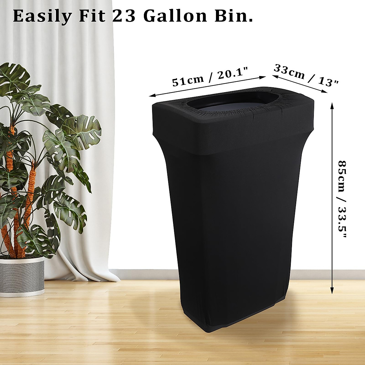 JUXYES Pack of 8 Outdoor Stretch Trash Can Covers, Black Rectangle Spandex Waste Container Cover Decorative Cover for Outside Household Kitchen Bin, Fit for 23 Gallon Bin