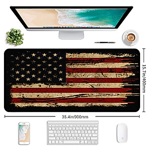 Large Extended Gaming Mouse Pad with Stitched Edges, Non-Slip Waterproof Rubber Base Mouse Pad for Office, Computer, Keyboard, Laptop and Home Desk Pad 35.4 x 15.7 x 0.12 Inch (American Antique Flag)