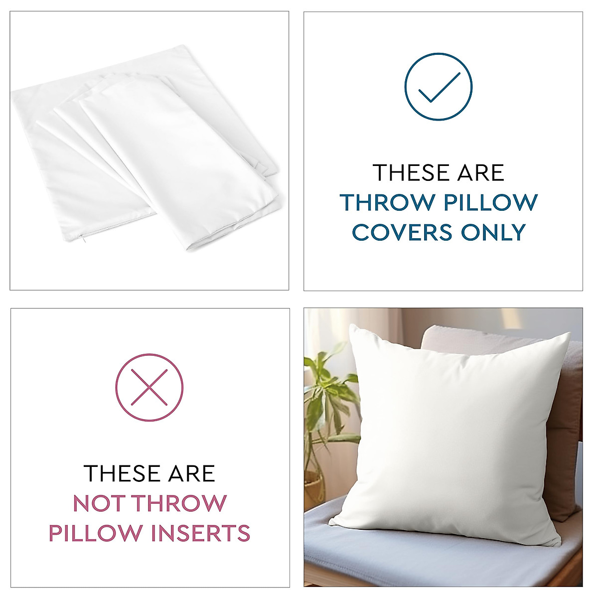 Encasa XO Throw Pillow Covers 12x20 in Set of 2 Jet Black | No Inserts | Cotton Pillow Covers for Living Room, Bed, Sofa, Couch | Decorative Cushion Covers with Improved Zippers