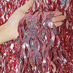 3 Pack 3.3 ft x 6.6 ft Tinsel Curtain -CYLMFC Rose Gold Birthday Backdrop Background for Wedding Graduation Engagement Party Backdrop Decor