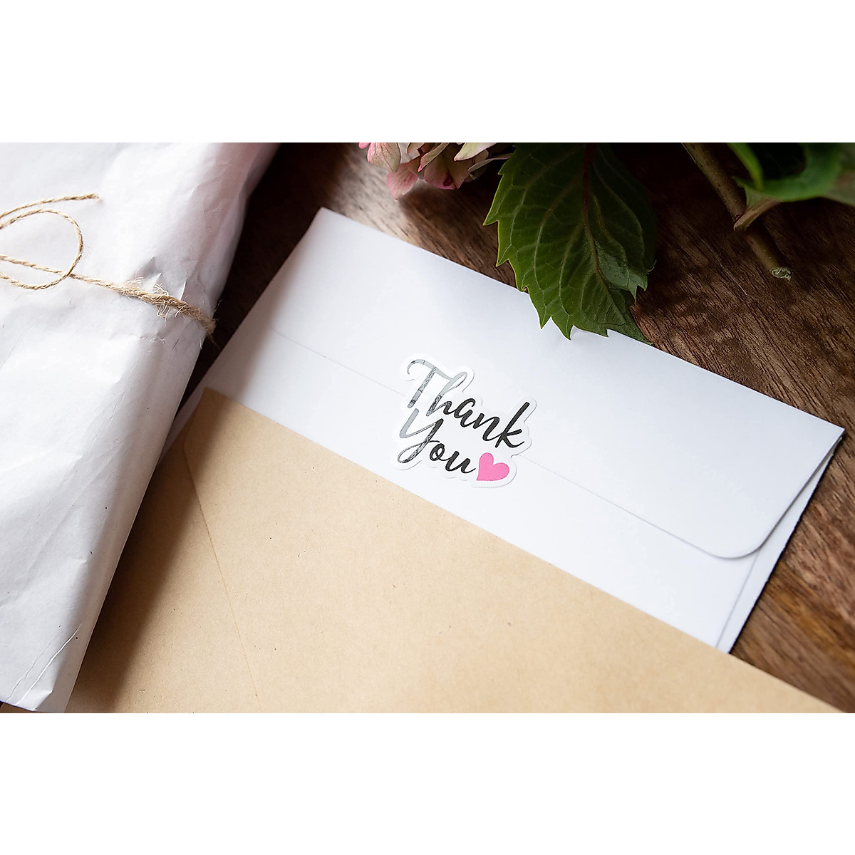 Thank You Stickers - Roll of 500 Labels with Pink Hearts - Cute Mailing Envelope Seals -Small Business Shipping Supplies - Packaging Orders with Poly Mailers and Boxes