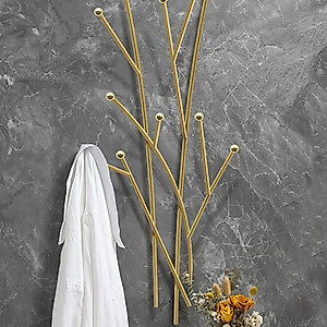 NOLLAM Coat Hooks Coat Hanger Wall Mount Metal Vertical Tree Branch Hat Rack Modern Wall Coat Tree Floating Coat Hook for Entryway Bedroom Bag Hat Rack, 80x31x14cm, Gold