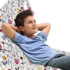 Ambesonne Floral Lounger Chair Bag, Natural Theme Hand Drawn Wild Herbs Flowers and Leaves Pattern on Plain Background, High Capacity Storage with Handle Container, Lounger Size, Multicolor
