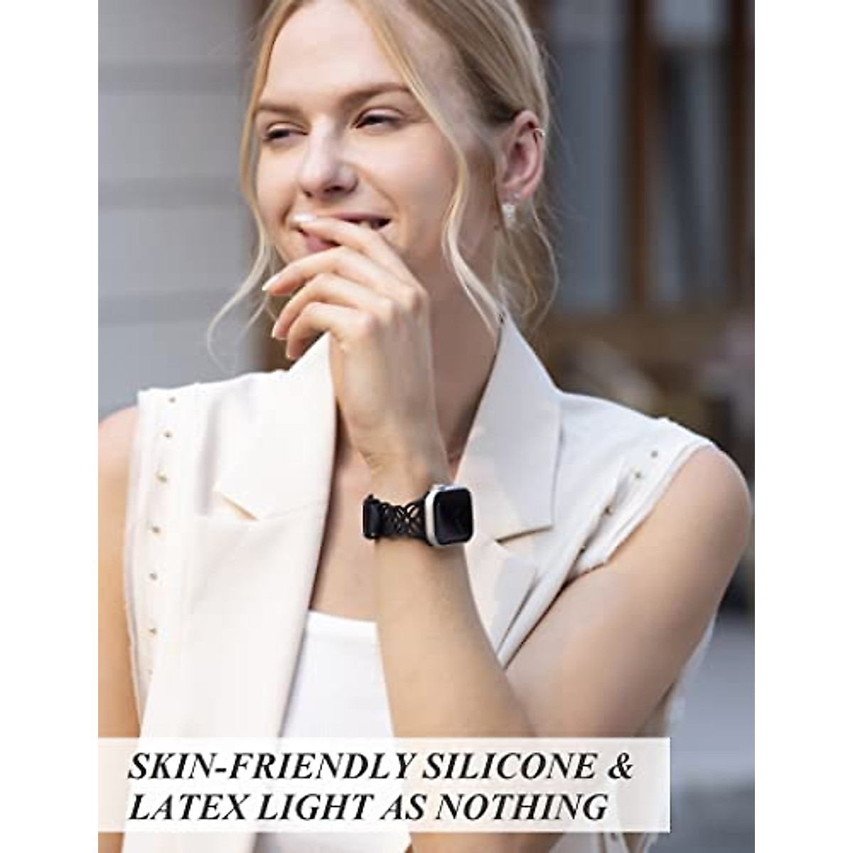 Wearlizer Thin Floral Lace Cutout Band Compatible with Apple Watch 38mm 40mm 41mm Stylish Women Silicone Sport Band Cute Feminine Hollow-Out Replacement Straps for iWatch SE Series 8/7/6/5/4/3/2/1