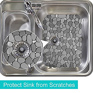 Coopay Kitchen Sink Mat Pebble Sink Mat PVC Eco-friendly Kitchen Adjustable Stainless steel/Porcelain Dish Drying Pad Sink Protector for Bottom of Kitchen Sink, 15.8 x 11.8 inches (2 Pack, Gray)