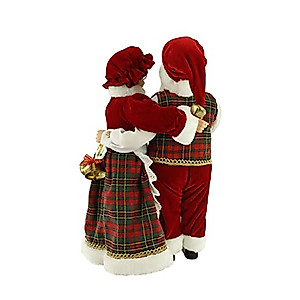 Windy Hill Collection Dancing Mr & Mrs Santa Claus Red, Green, Gold Plaid 16" Inch Standing Figurine Figure Decoration 160051