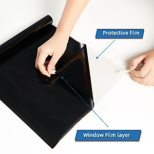 Heat control window film, window tint sun blocking blackout and UV protection, one-way privacy mirror reflective film,explosion-proof Premium PET material Cosmic Black, 17.5 Inch x 6.5 Feet