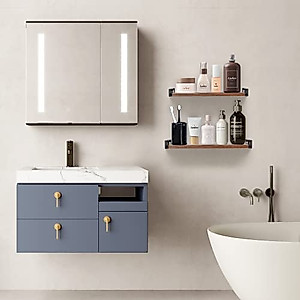 Pemtow Floating Wall Shelves Set of 2, Sized 14.4” and 15.7”, Rustic Wood Storage Hanging Shelf for Bedroom Living Room Bathroom Kitchen