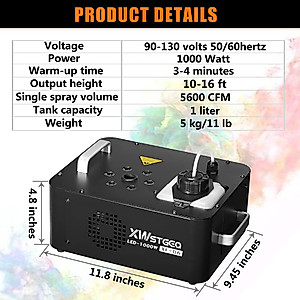 Vertical Fog Machine 1000W with 6 LED Lights and Wireless Remote Control for Stage Halloween Wedding DJ Parties