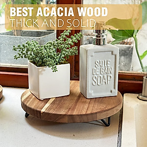 WILDMOS Decorative Round Wood Riser for Display,Pedestal Tray for Home or Kitchen and Bathroom Countertop Organizer,Farmhouse Kitchen Counter Decor Tray. (10-inch)