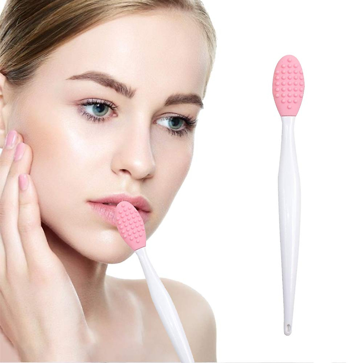 Silicone Lip Brush Set, 2pcs Silicone Exfoliating Lip Brush Double-sided Lip Scrubber & 2pcs Silicone Lip Balm Brush Makeup Brush Applicator Tools