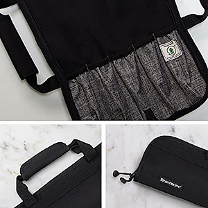 Messermeister Preservation 5-Pocket Knife Luggage, Black - 5 Elasticized, Reinforced Pockets for Culinary Tools - Holds Up to 18” Knife - Made From 100% Recycled Water Bottles