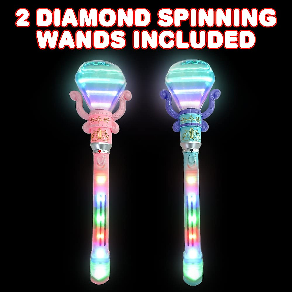 ArtCreativity Light Up Princess Wands for Kids (Set of 2) - Pink and Blue Fairy Wands with Spinning LEDs, Batteries Included - Light Up Wands for Girls and Boys, Perfect Pretend Play Toys