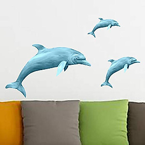 Amaonm Removable 3 Pcs Jumping Blue Dolphin Wall Decals DIY Wall Stickers 3D Nursery Art Decor Peel Stick Decoration Decal for Girls Bedroom Kids Bathroom Living Room Window Door Sticker Murals