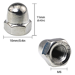 Acorn Nuts JianLing 25pcs Silver Tone 304 Stainless Steel Hex Nut Female Cap Decorative Cap Nuts Caps Covers M6 Acorn Nut
