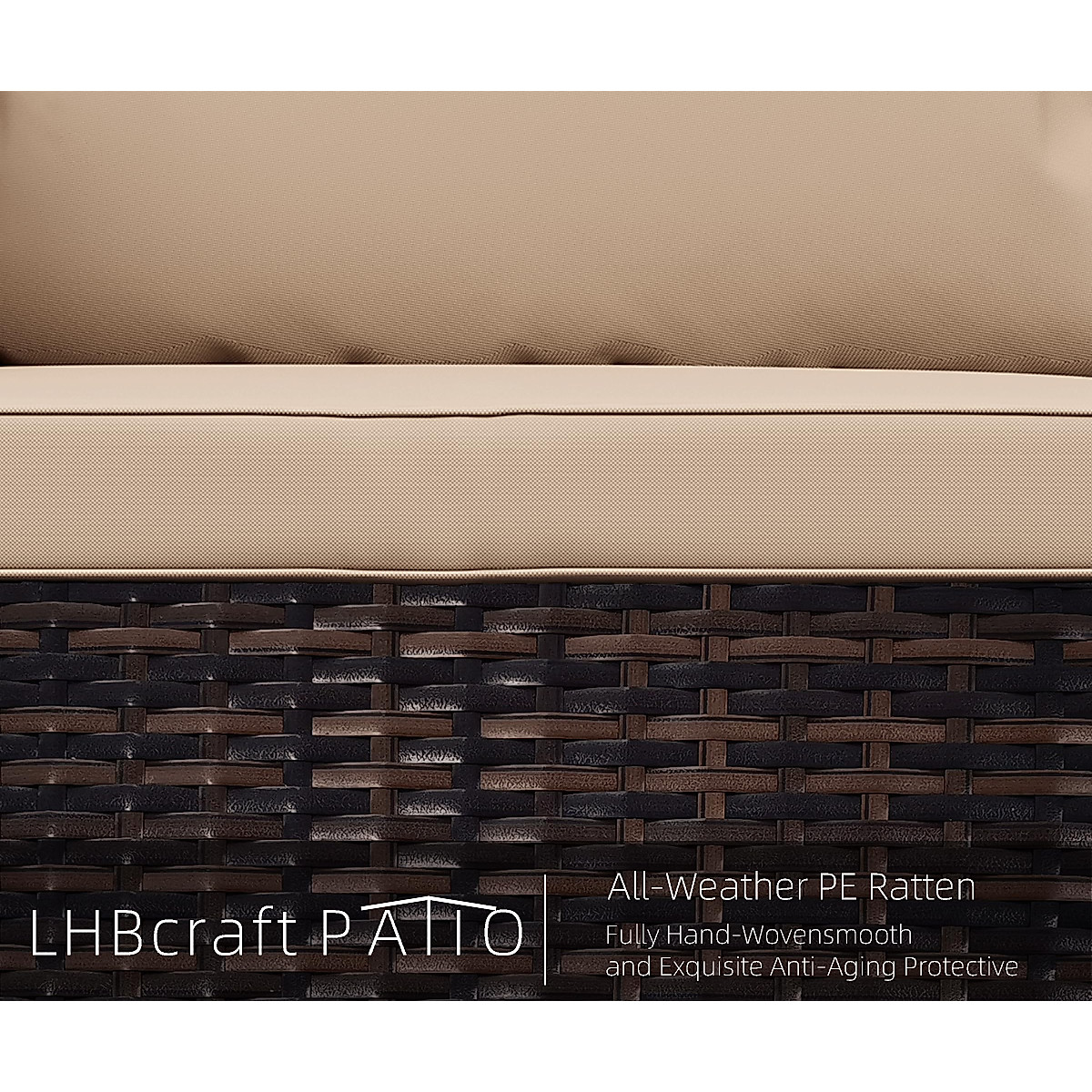 LHBcraft 7 Piece Patio Furniture Set, Outdoor Furniture Patio Sectional Sofa, All Weather PE Rattan Outdoor Sectional with Beige Cushion and Glass Table, Clips.