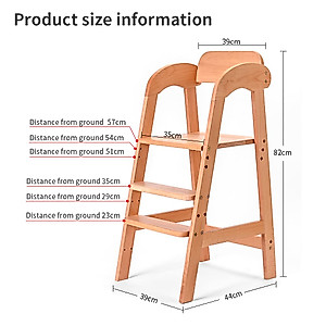 Muchuan Wooden Highchairs Height for Toddlers Adjustable Feeding Chair, for 1-12 Years Old Max 60kg Grows with Your Kid with Steps for Kids Dining, Studying, Step Tool