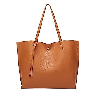 KLGDA Women's Soft Leather Tote Shoulder Bag from, Large Capacity Shopping Backpacks Tassel Handbag Brown