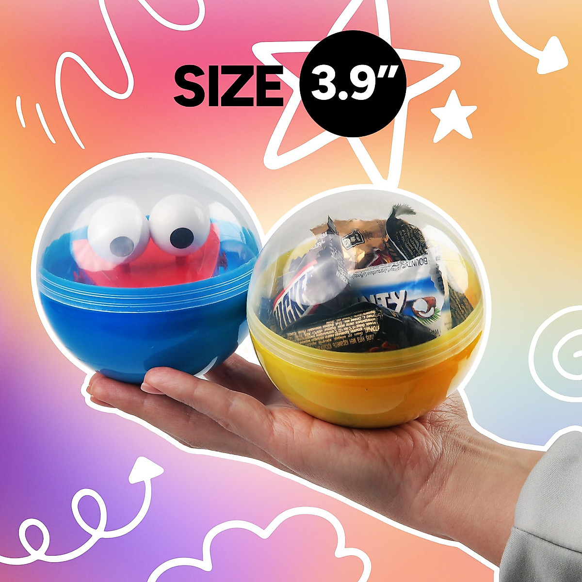 Capsule Vending Machine Translucent Round Capsules Empty 6 pcs 3.9 inch - Gumball Machine Capsules Easter Basket Stuffers Birthday Gifts - Pinata Stuffers DIY Craft Supplies Claw Machine Refills