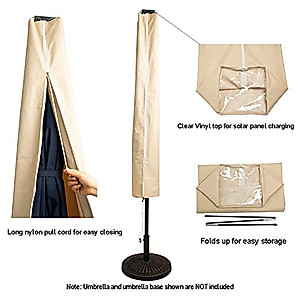 C-Hopetree Patio Umbrella Cover for 7ft to 11ft Solar LED Outdoor Market Umbrellas, Waterproof, with Zipper and Rod, Beige