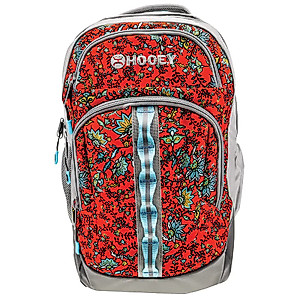 HOOEY Ox 40 Liter School Hiking Backpack Rain Cover Hat Strap Laptop Sleeve Hydro Pockets (Gray/Red/Blue)