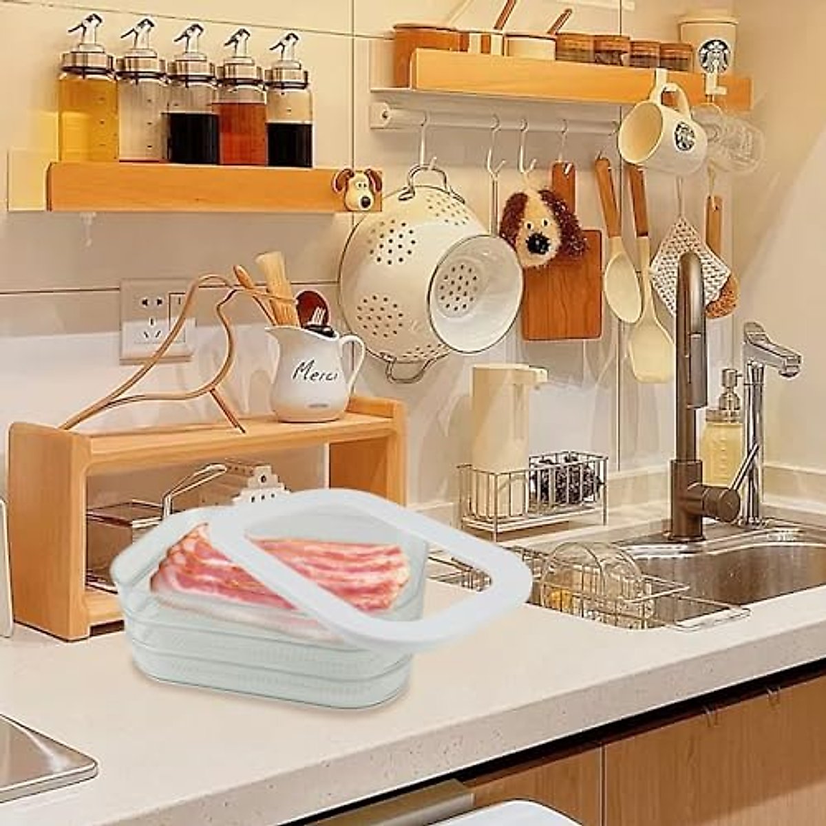 Deli Containers Deli Meat Container for Fridge 3 Layers Bacon Keeper BPA Free Plastic Bacon Container Stackable Fridge Organizer Bins with Lids for Cold Cuts, Salami, Deli, Lunch Meat