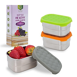 LUNA HOME GOODS Stainless Steel Snack and Food Containers with Leakproof Lids, 3 Pack 8 0z, Fruits, Vegetables, Sauces, Portion Control, Perfect Lunch and Food Storage Containers