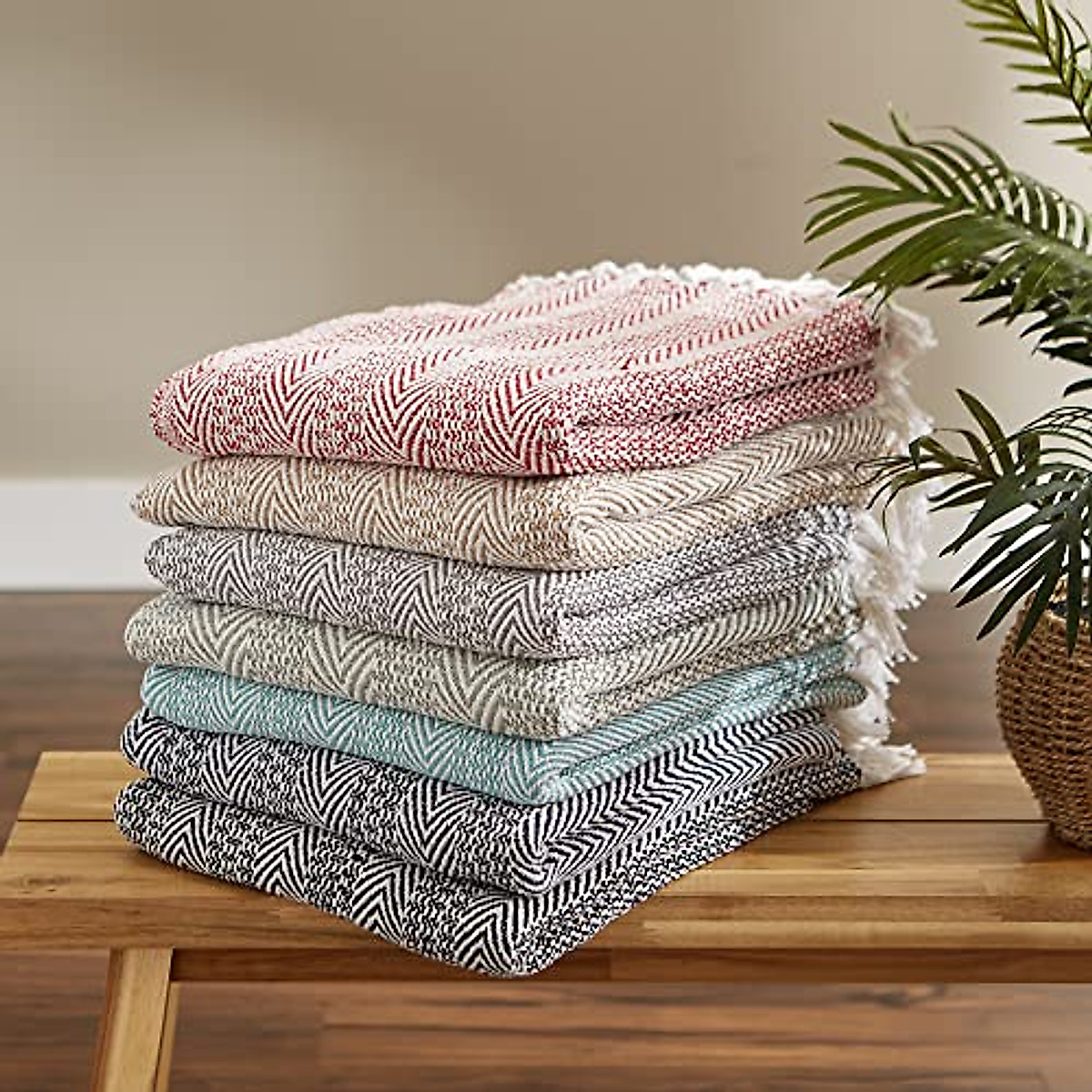 DII Herringbone Striped Collection Cotton Throw Blanket, 50x60, Gray