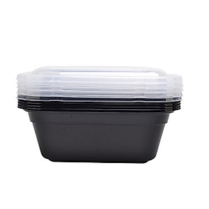 Deahun Mainstays 5 Pk 4.2 Cups Rectangular Plastic Meal Prep, Clear Lids and Black Containers