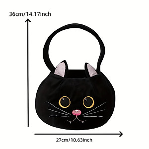 Halloween Plush Black Cat Trick or Treat Bags Bucket Candy Large Bags Tote for Trick or Treating Favor Bags for Halloween Party Supplies