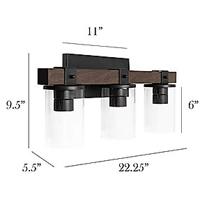 Elegant Designs VT1009-BWN Industrial Rustic Lantern Restored Wood Look 3 Light Bath Vanity, Brown